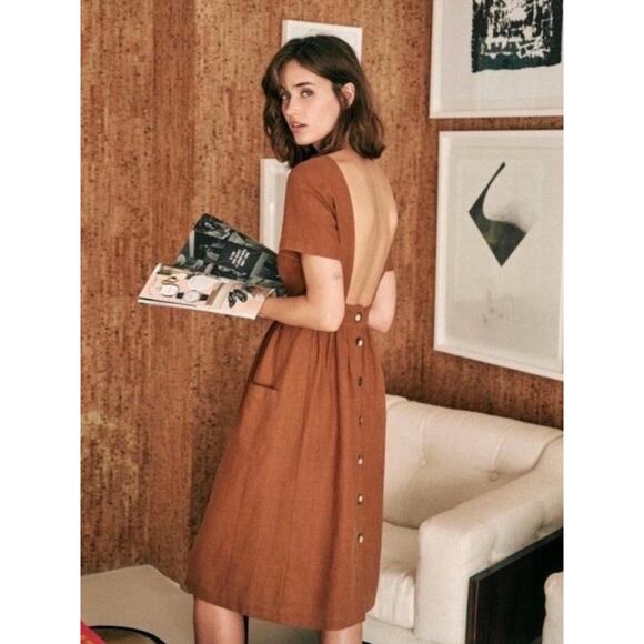 Sezane | Dresses | Sezane Odalie Backless Linen Midi Dress Mocha 38 Eu ...
